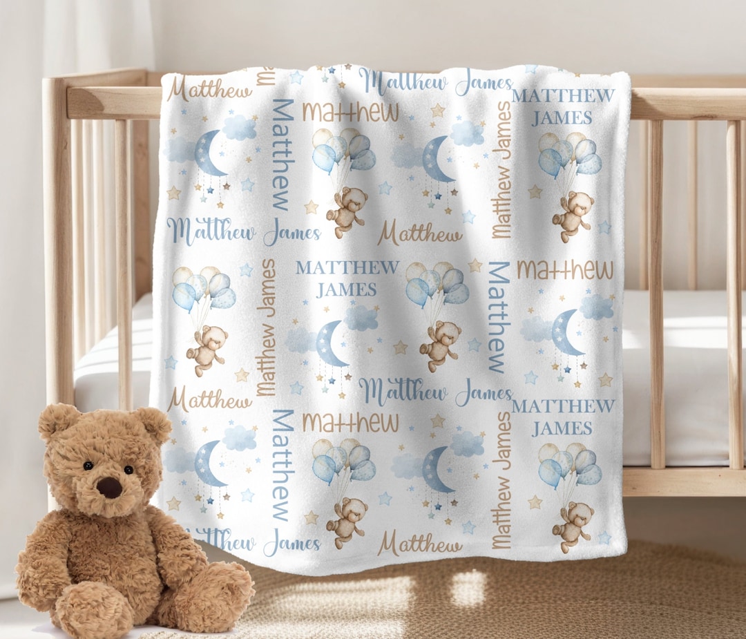 Teddy Bear Baby Blanket Baby Boy Blanket Personalized Baby Blanket Baby ...