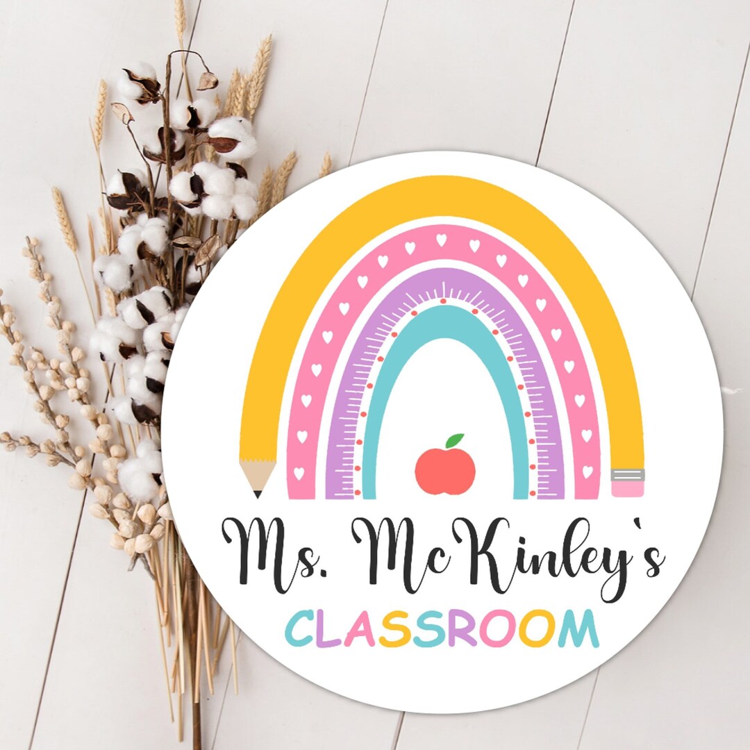 Teacher Classroom Sign Rainbow Teacher Door Sign Custom Teacher Name ...