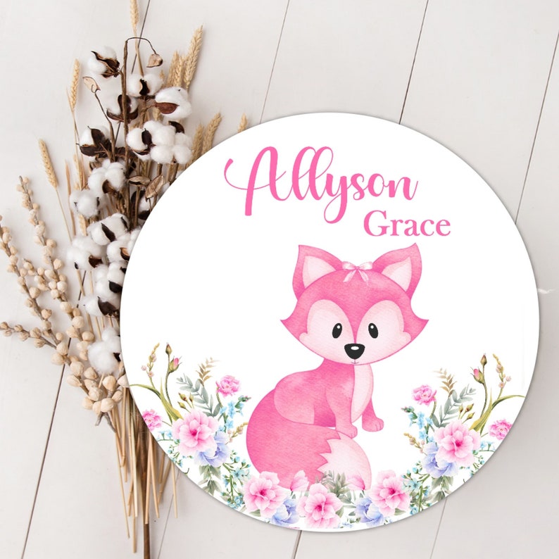 Pink Fox Girl Name Sign Personalized Baby Girl Sign Custom - Etsy