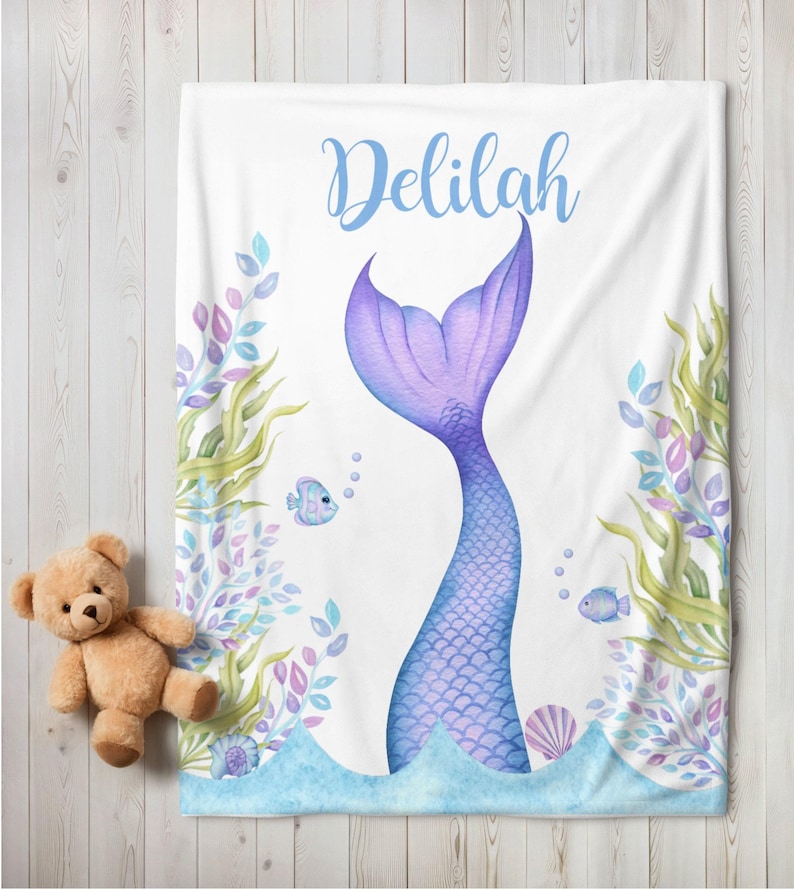 Personalized Mermaid Baby Girl Blanket | Custom Name Crib Blanket ...
