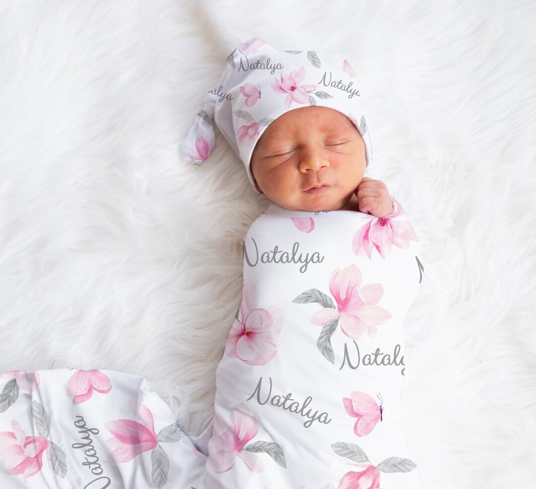 Pink Floral Girl Swaddle Blanket Personalized Swaddle Blanket Newborn ...