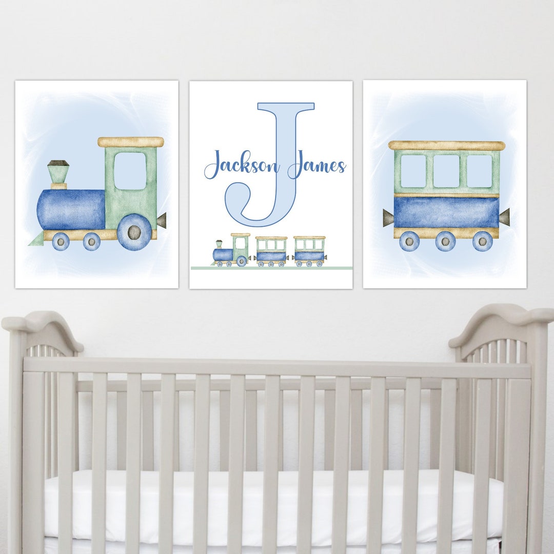 Personalized Train Baby Boy Nursery Wall Art Prints Canvas Train Wall ...
