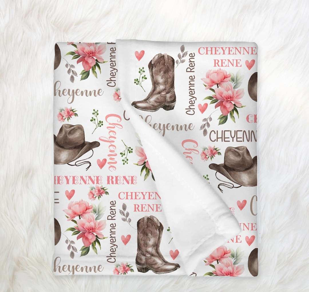 Western Baby Girl Blanket Personalized Blanket Pink Flower Cowgirl Girl ...