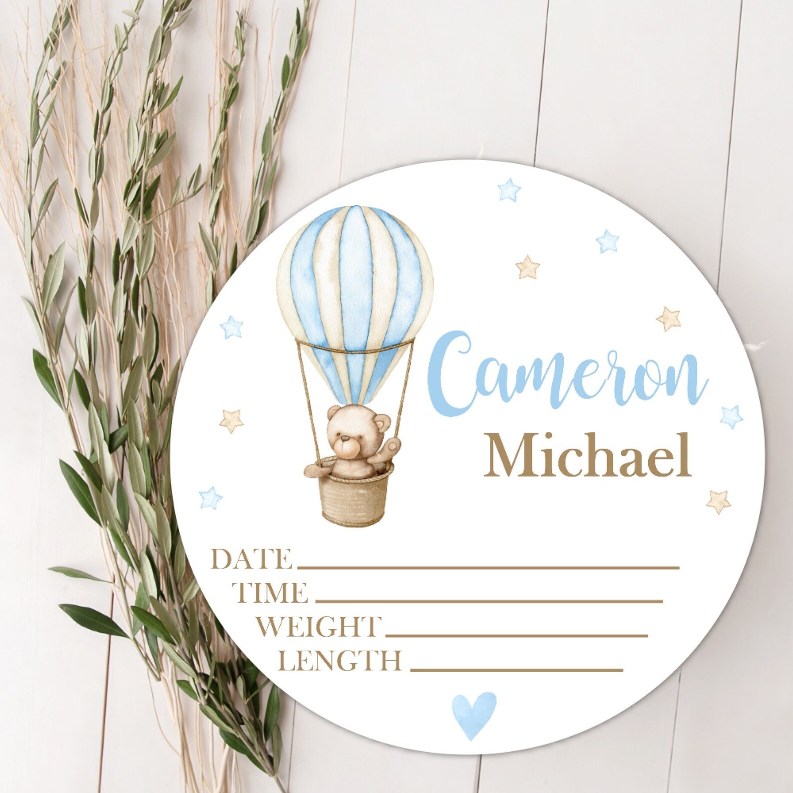 Baby Boy Birth Stat Name Sign Blue Teddy Bear Baby Sign - Etsy