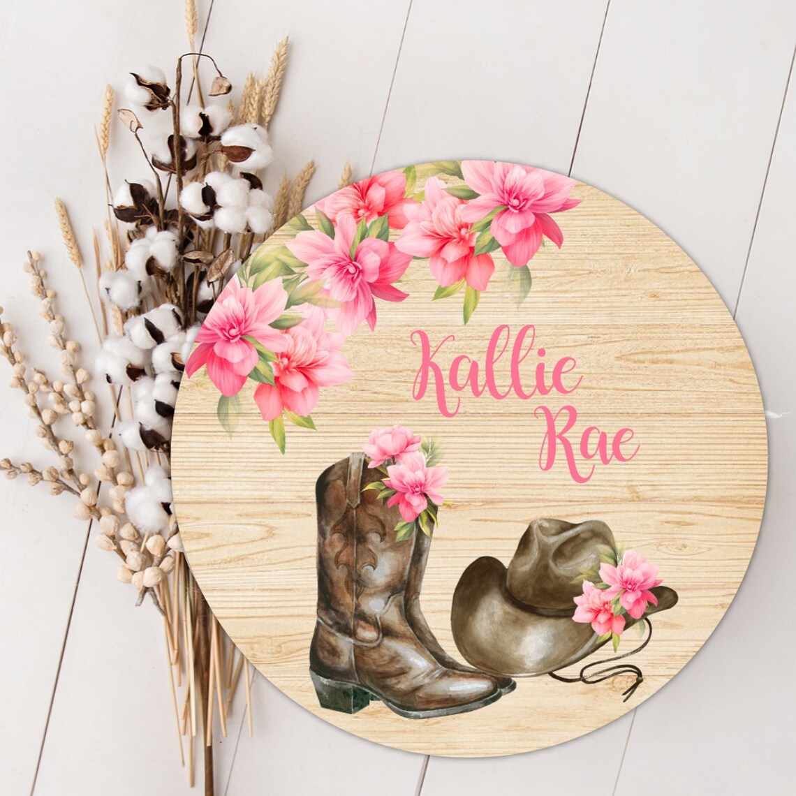 Pink Floral Cowgirl Baby Girl Name Sign Custom Baby Name Sign - Etsy