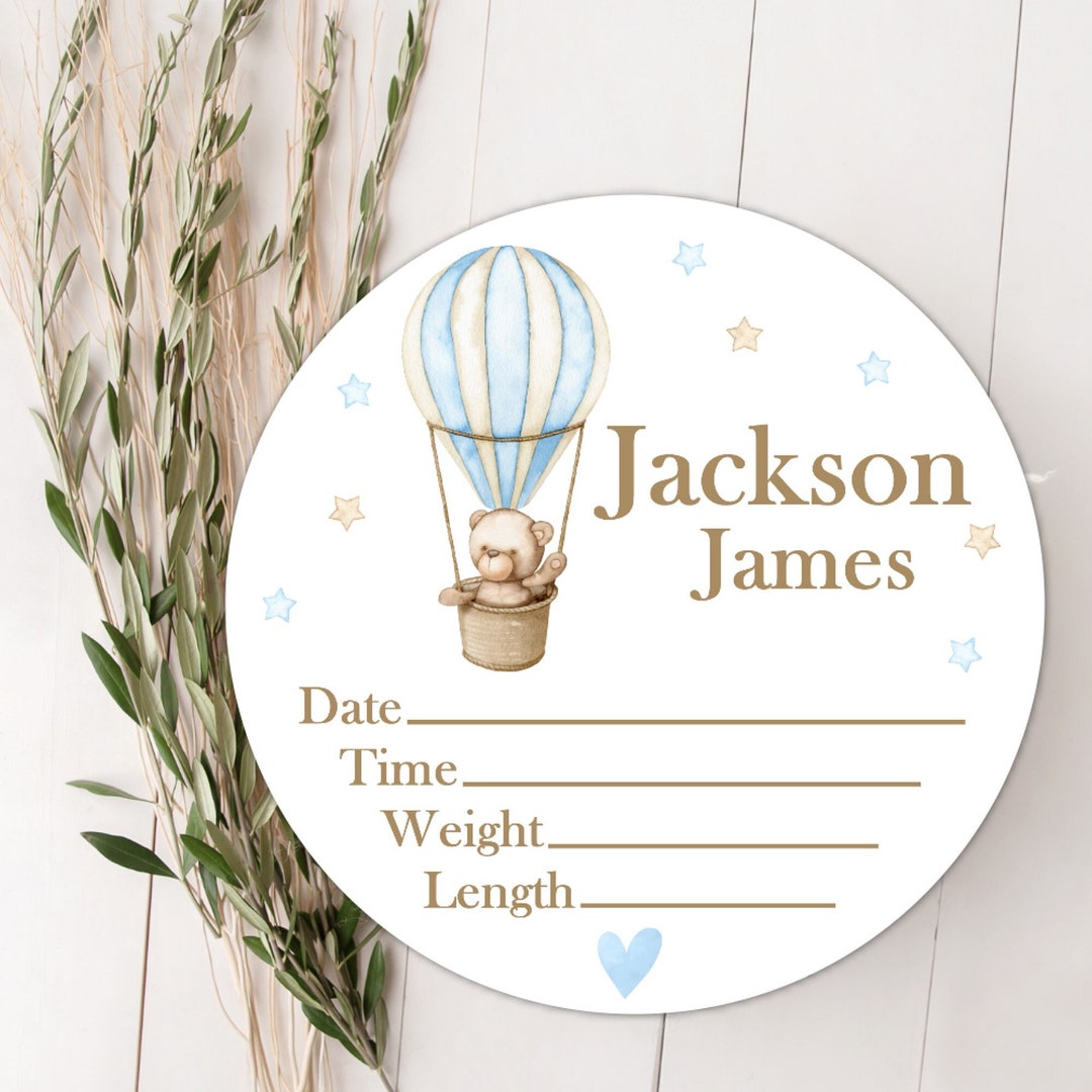 Baby Boy Birth Stat Name Sign, Blue Teddy Bear Baby Sign Custom Baby ...