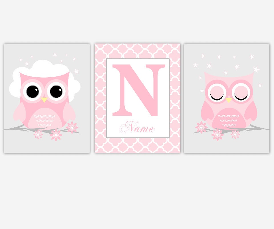 Pink Owl Baby Girl Nursery Wall Art Pink Owls Birds | Etsy