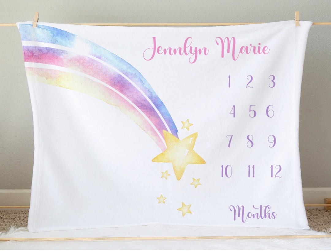 Personalized Shooting Star Baby Girl Milestone Blanket | Monthly Growth ...