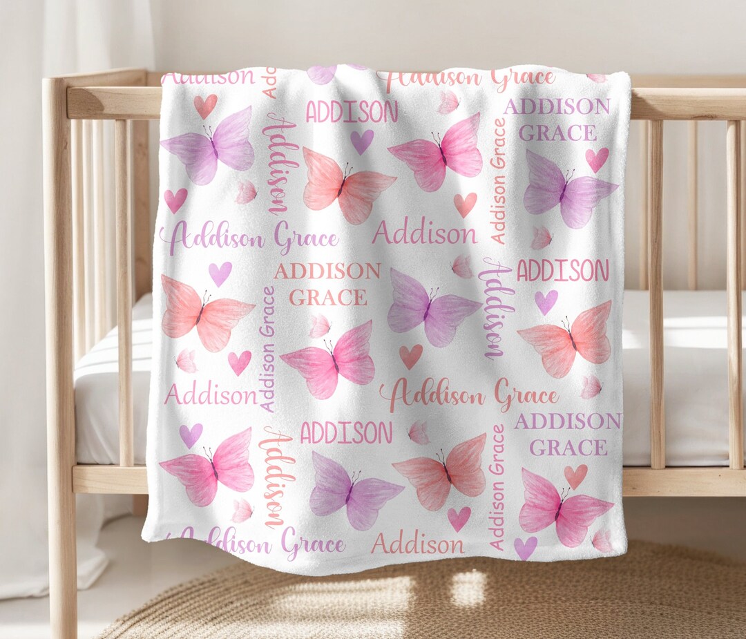 Butterfly Girl Blanket Personalized Baby Girl Blanket Pink Purple Coral ...