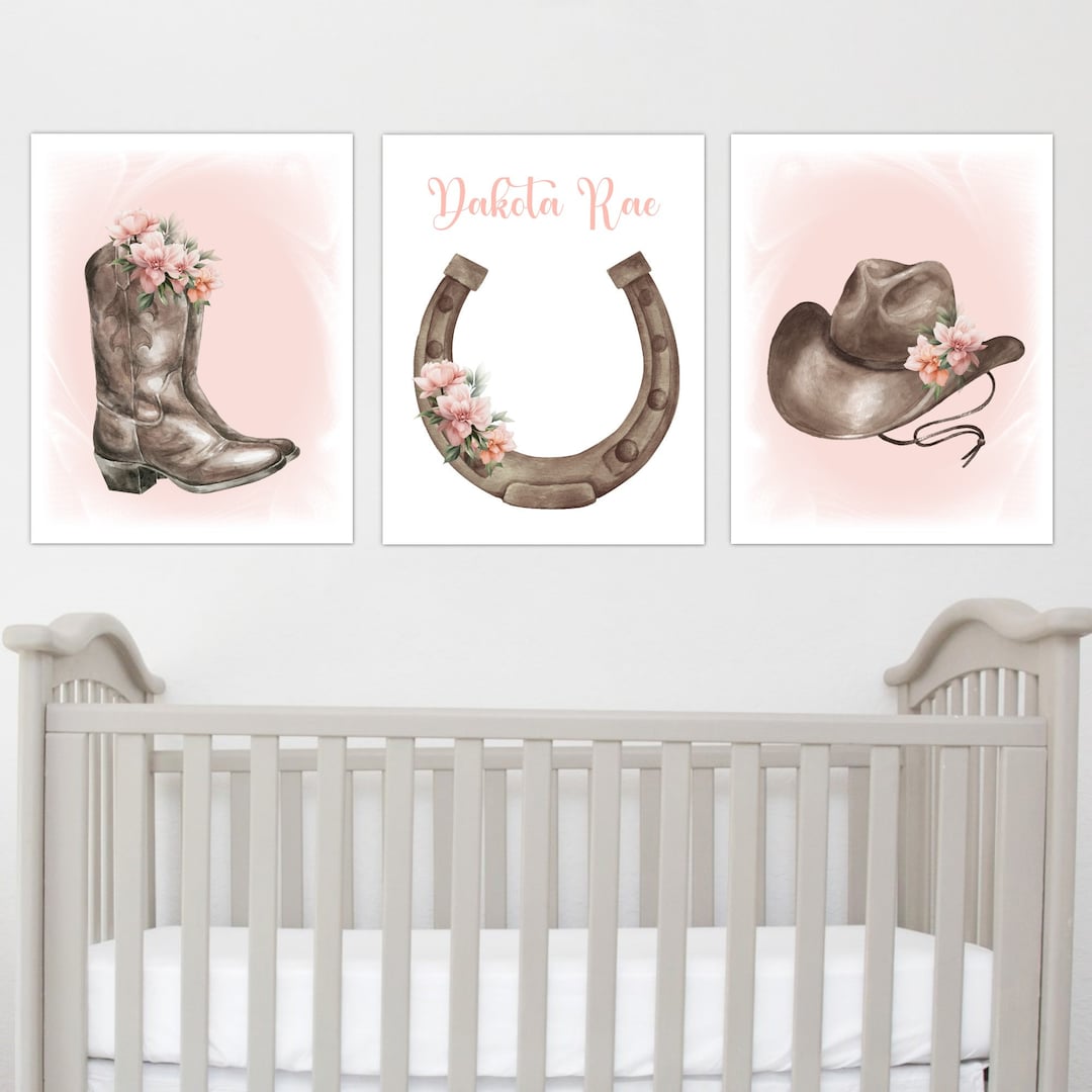 Western Girl Wall Art Pink Flower Cowgirl Decor Personalized Printable ...