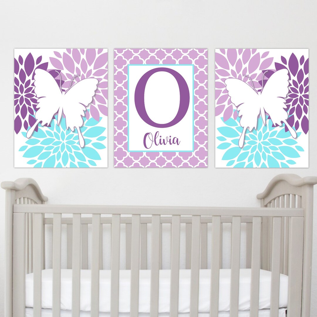 Butterfly Wall Art Baby Girl Nursery Wall Art Butterfly Decor Dahlia ...