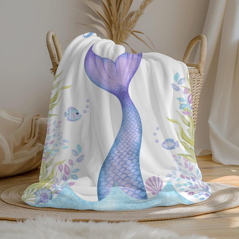 Personalized Mermaid Baby Girl Blanket | Custom Name Crib Blanket ...