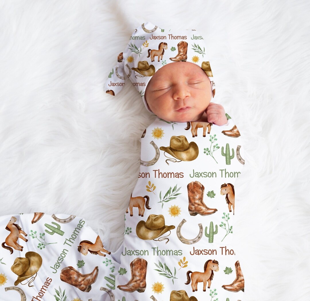 Western Cowboy Baby Boy Swaddle Blanket Newborn Swaddle Blanket Knotted ...