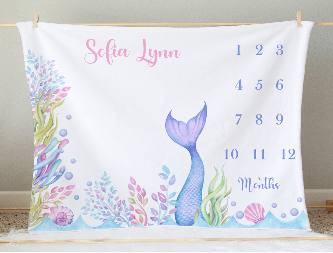 Mermaid Tail Baby Girl Milestone Blanket Personalized Milestone Blanket ...