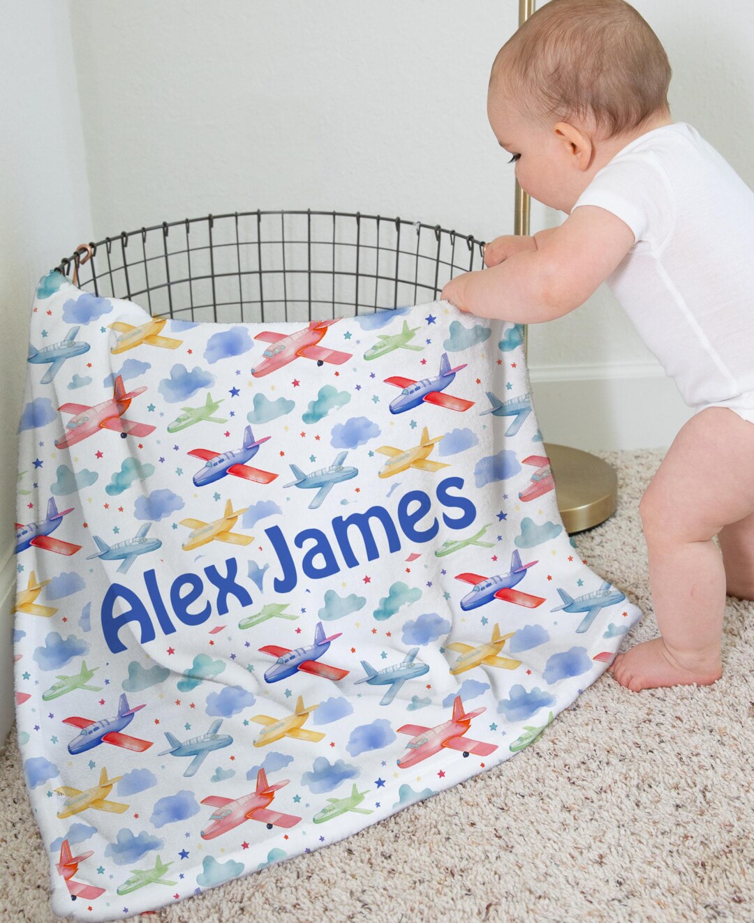 Personalized Baby Boy Airplane Baby Blanket Baby Swaddle Baby Gift ...