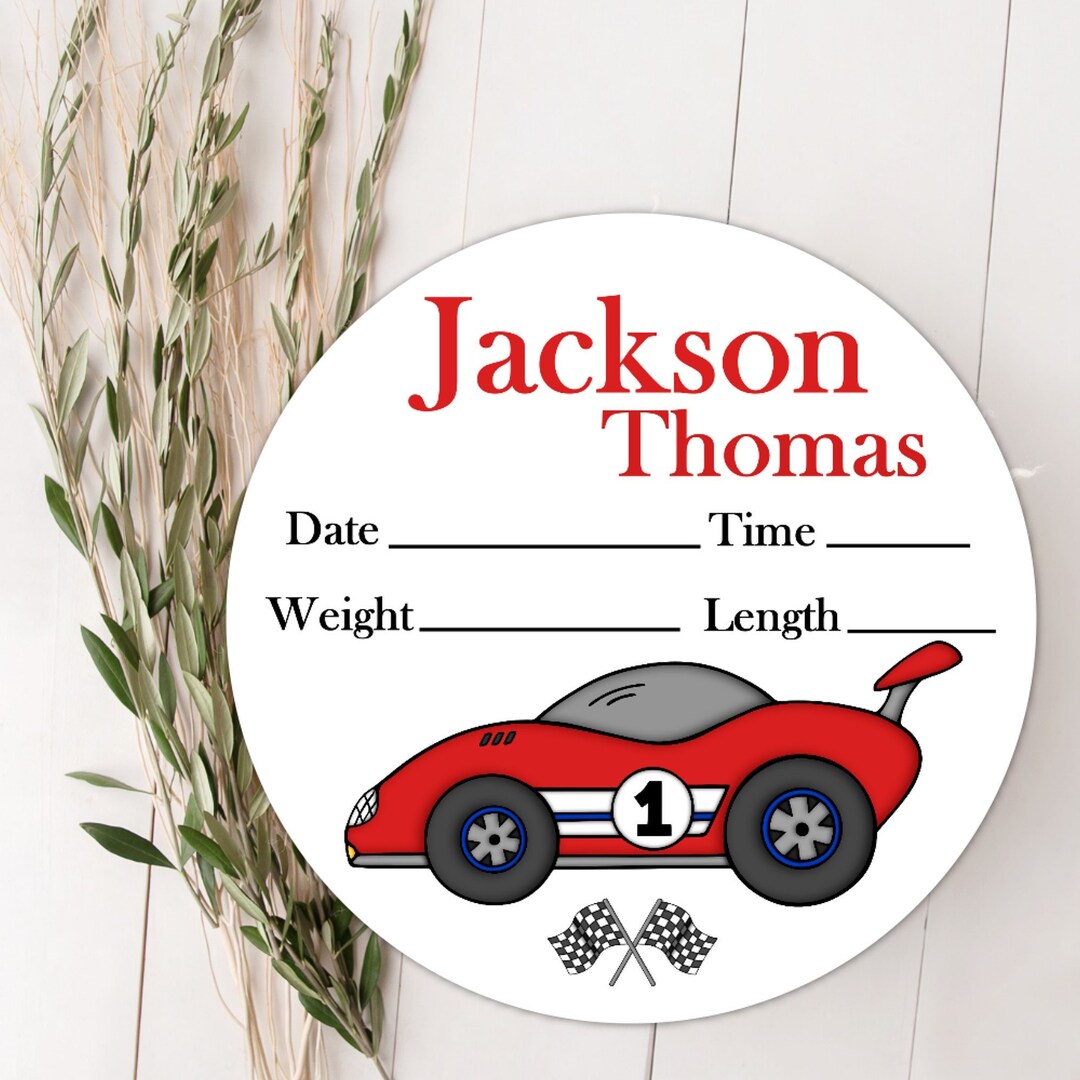 Baby Boy Birth Stat Name Sign Race Car Boy Baby Sign Custom Baby Name ...