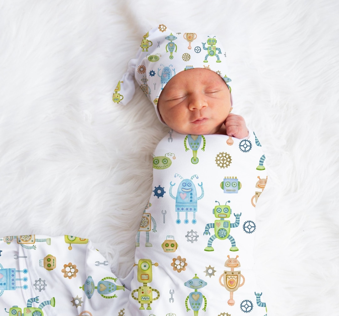 Robots Baby Boy Swaddle Blanket Newborn Swaddle Blanket Knotted Baby ...