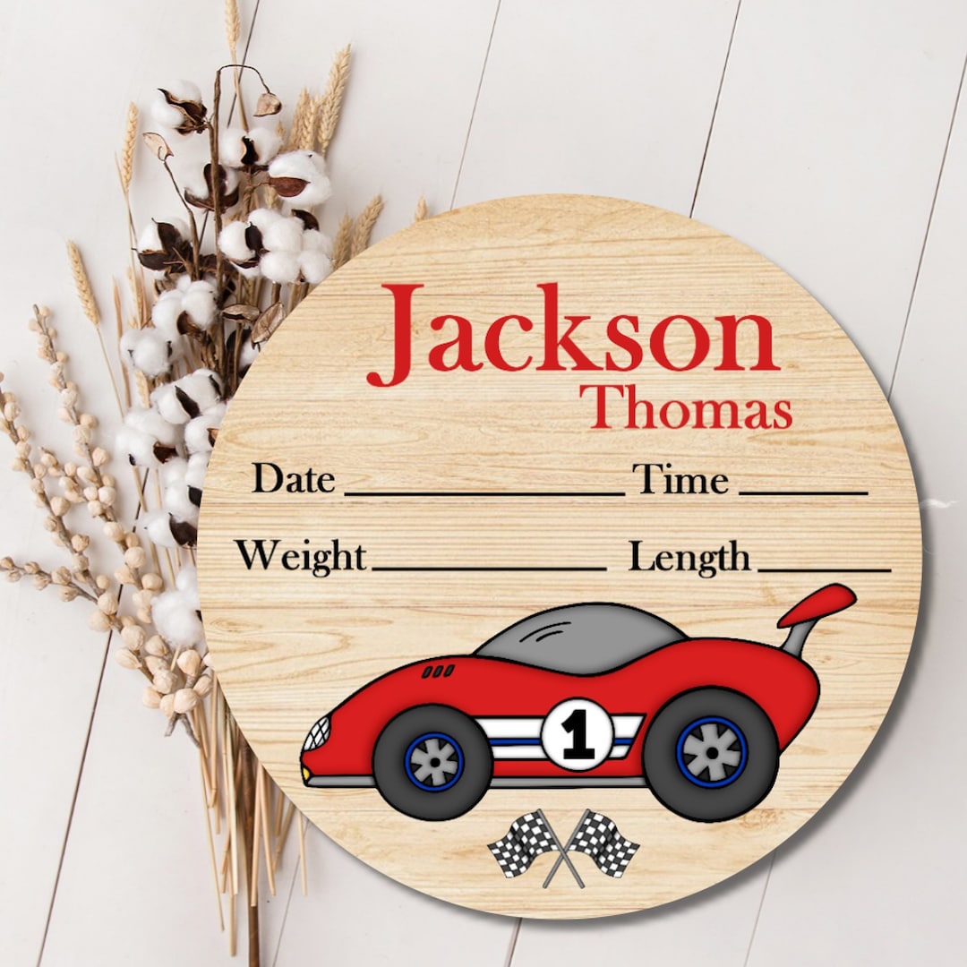 Race Car Baby Boy Birth Stat Name Sign Boy Baby Sign Custom Baby Name ...
