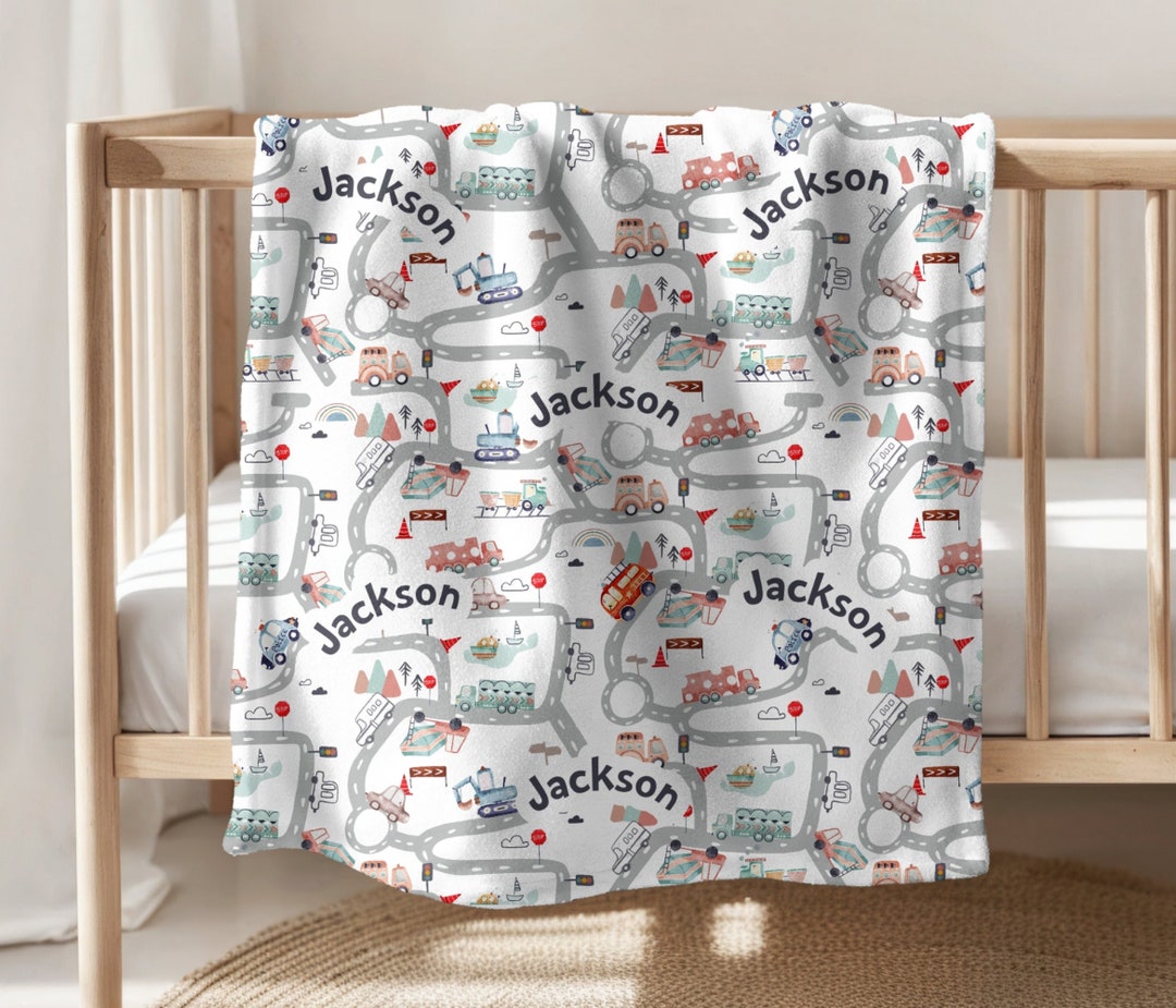 Transportation Baby Boy Blanket Custom Baby Blanket Baby Gift Roadway ...