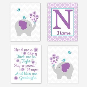 Elephant Baby Girl Nursery Wall Art Purple Teal Elephants | Etsy