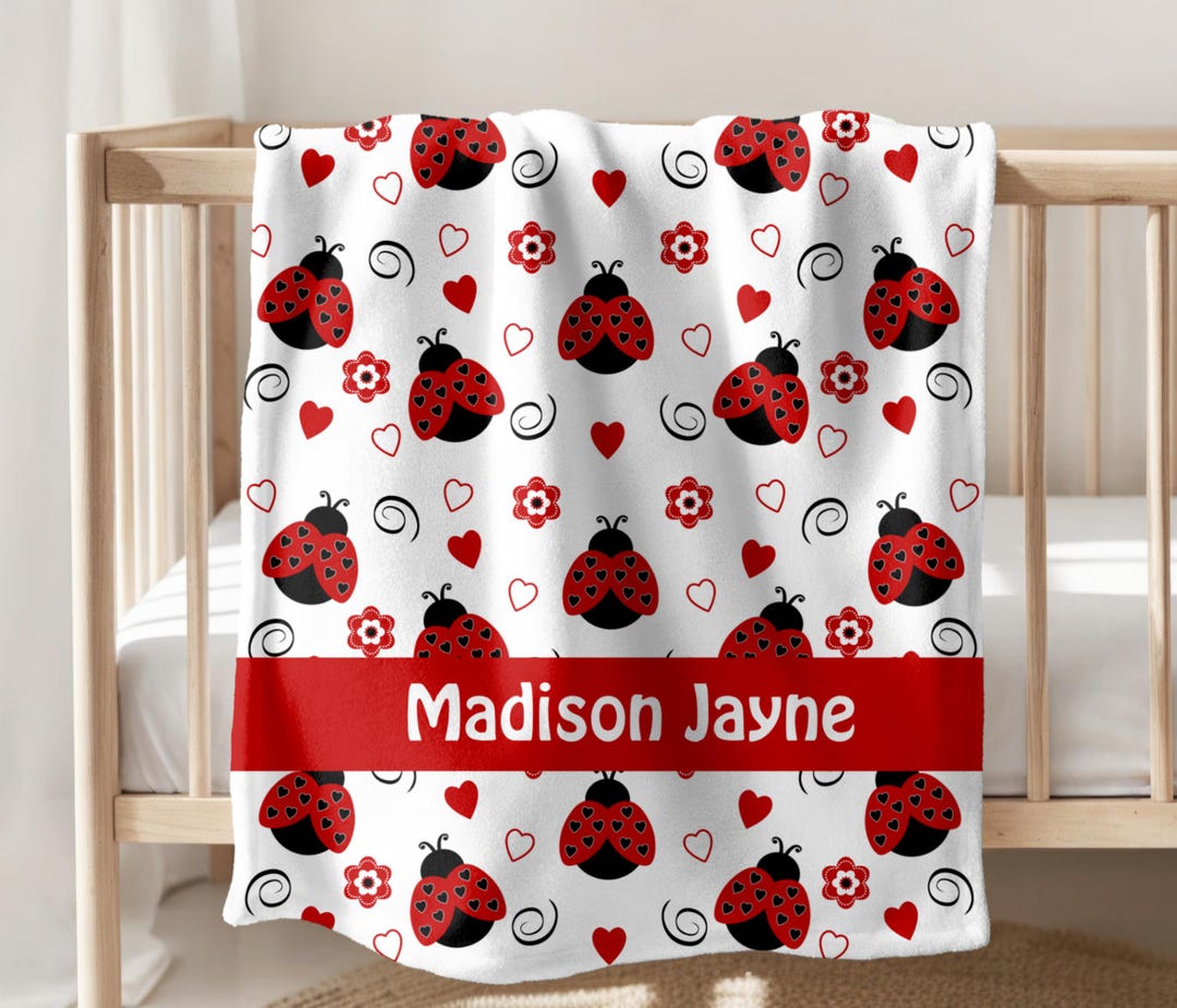 Personalized Ladybug Baby Girl Blanket – Custom Name Swaddle Set, Minky ...