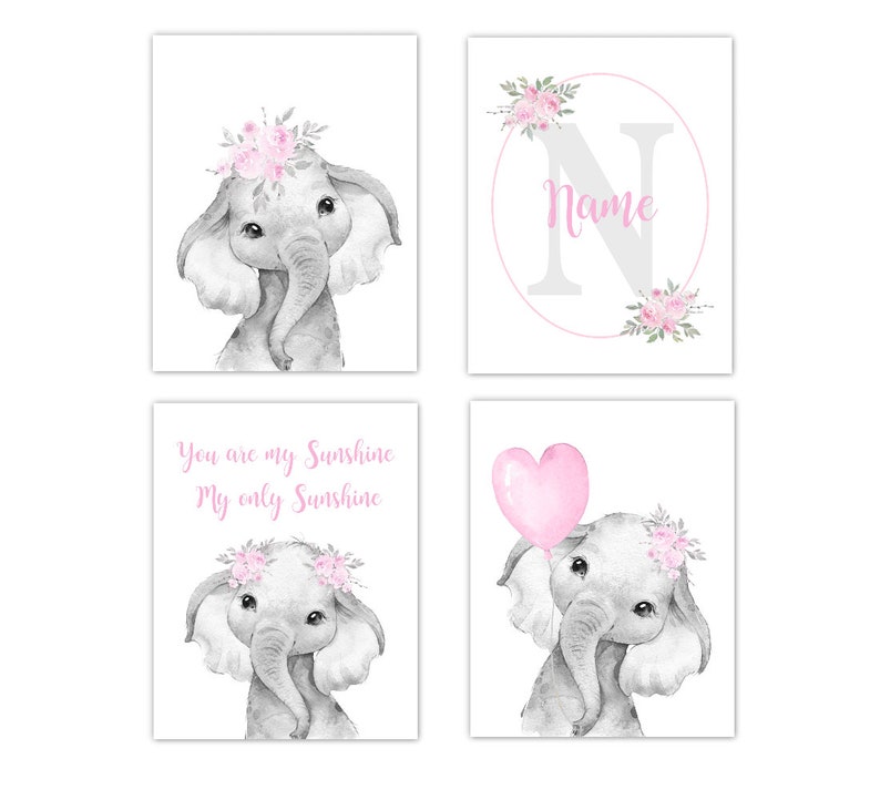 Watercolor Pink Elephants Baby Girl Nursery Art Elephant - Etsy