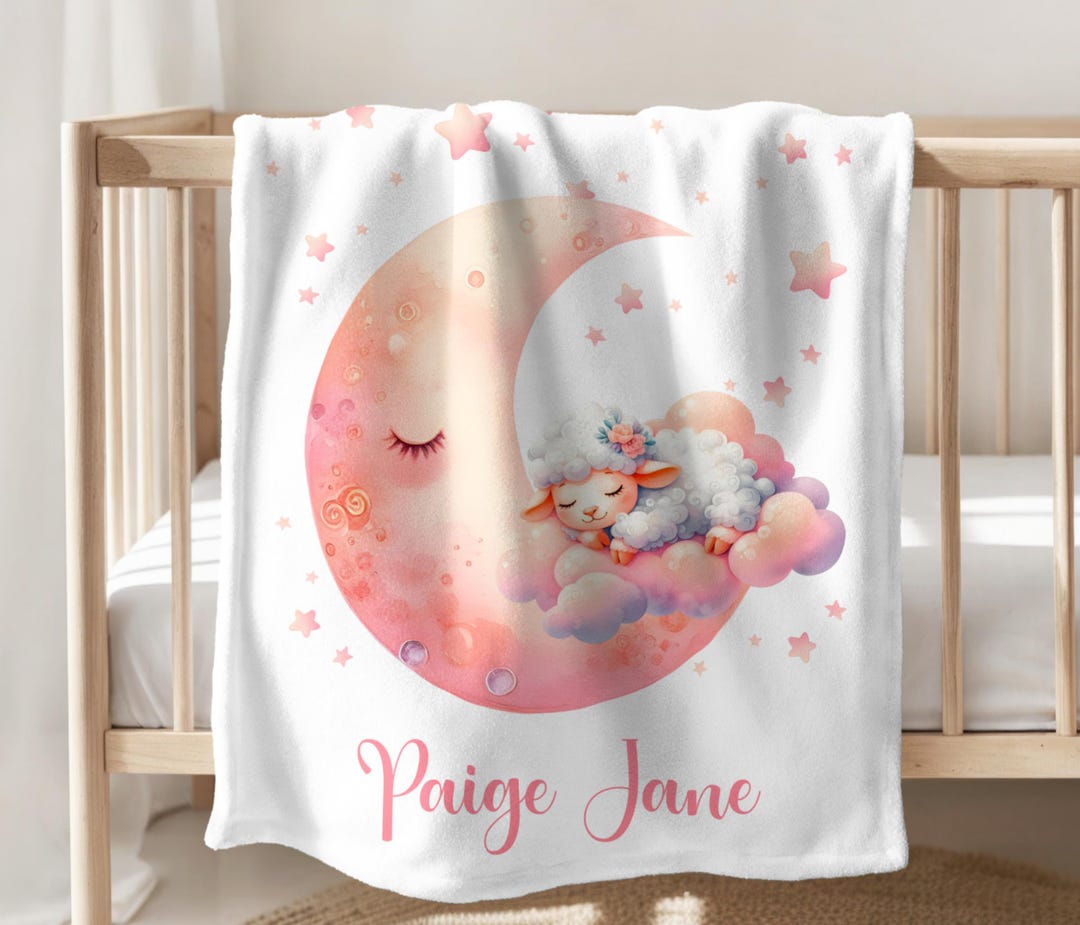 Personalized Lamb Baby Girl Blanket, Custom Name Crib Blanket, Swaddle ...