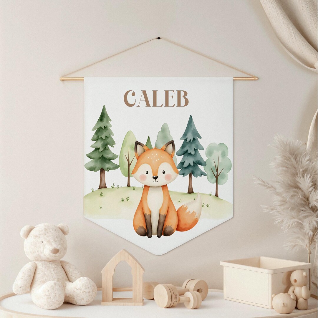 Personalized Fox Banner, Baby Boy Nursery Decor, Woodland Forest Art ...