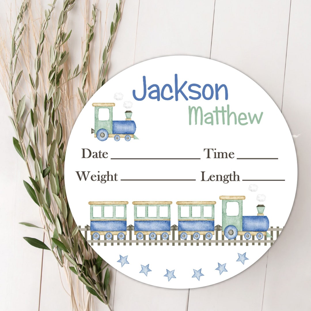 Personalized Train Baby Boy Birth Stat Wood Sign | Custom Birth ...