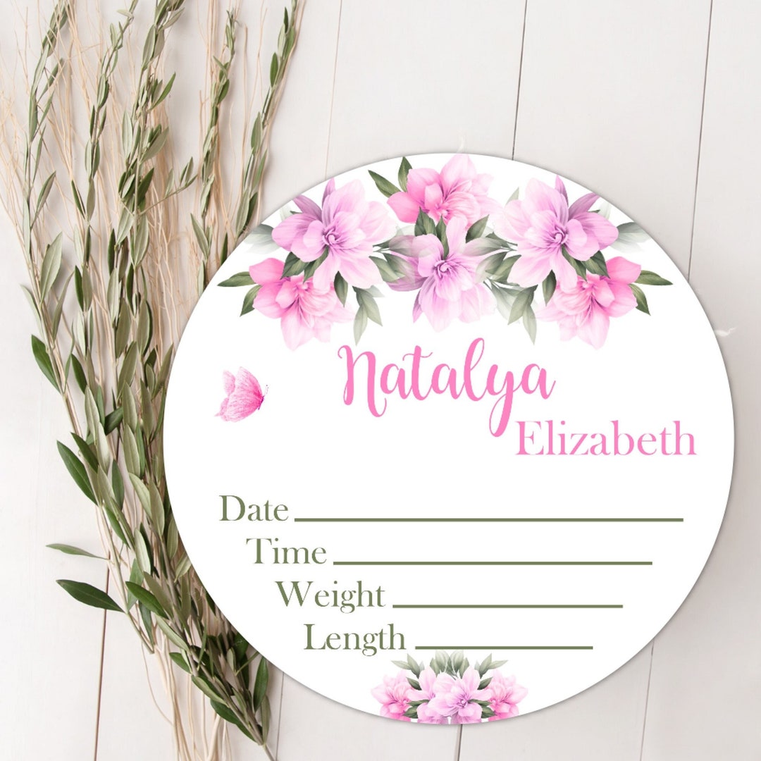 Pink Floral Baby Girl Birth Stat Name Sign, Girl Baby Sign Custom Baby ...