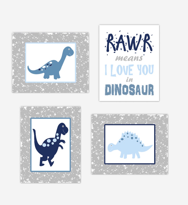 Dinosaur Baby Boy Nursery Art Blue RAWR Means I Love You in | Etsy