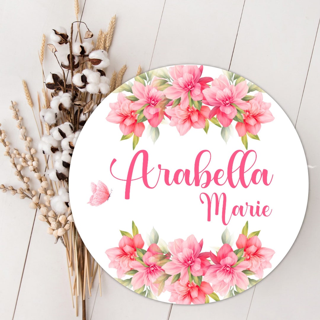 Personalized Pink Floral Name Wood Sign | Birth Announcement | Nursery ...