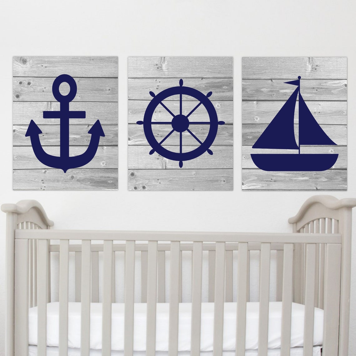 Nautical Wall Art Prints Navy Blue Gray Sailboat Anchor | Etsy