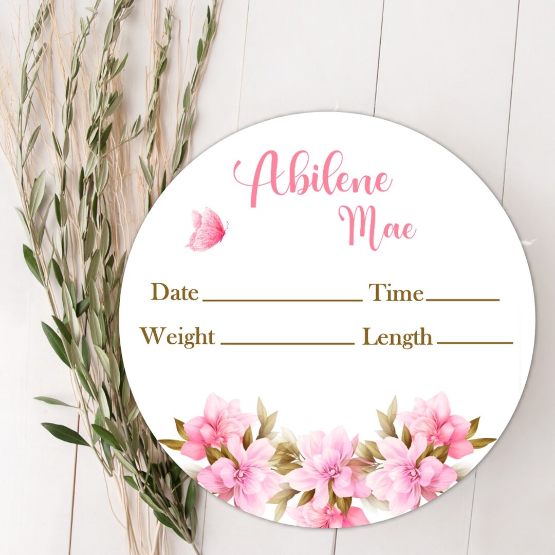 Pink Floral Baby Girl Birth Stat Name Sign, Girl Baby Sign Custom Baby ...