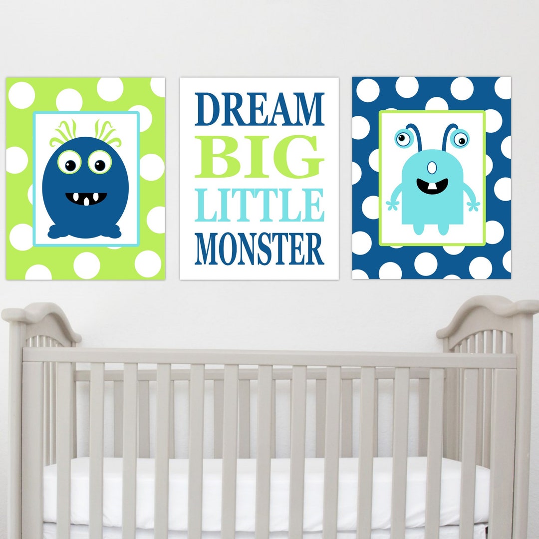 Monster Baby Boy Nursery Art Blue Lime Monster Space Aliens Dream Big ...