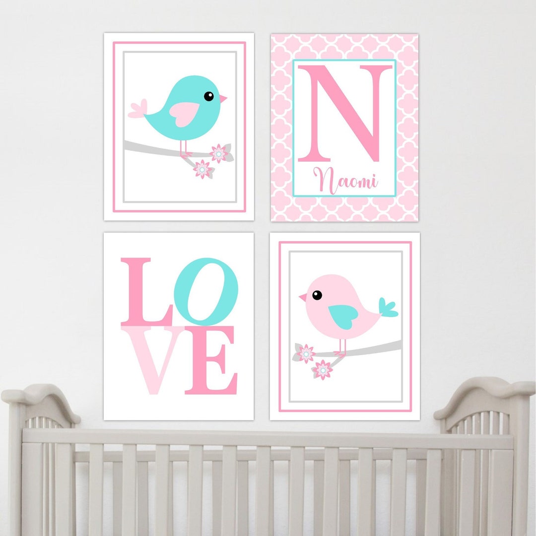 Birds Baby Girl Nursery Wall Art Canvas Prints Baby Nursery Decor Baby ...