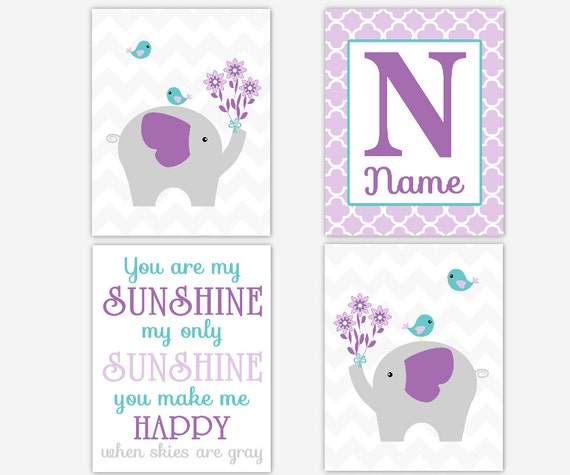 Baby Elephant Nursery Art Baby Girl Nursery Wall Decor Purple | Etsy