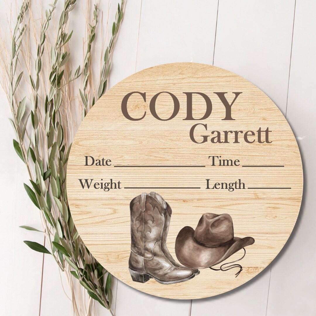 Cowboy Baby Boy Birth Stat Sign Western Boots Hat Baby Sign Custom Baby ...