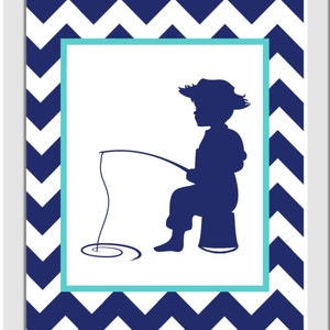 Fishing Boy Nursery Art Navy Blue Teal Dream Big Personalized | Etsy