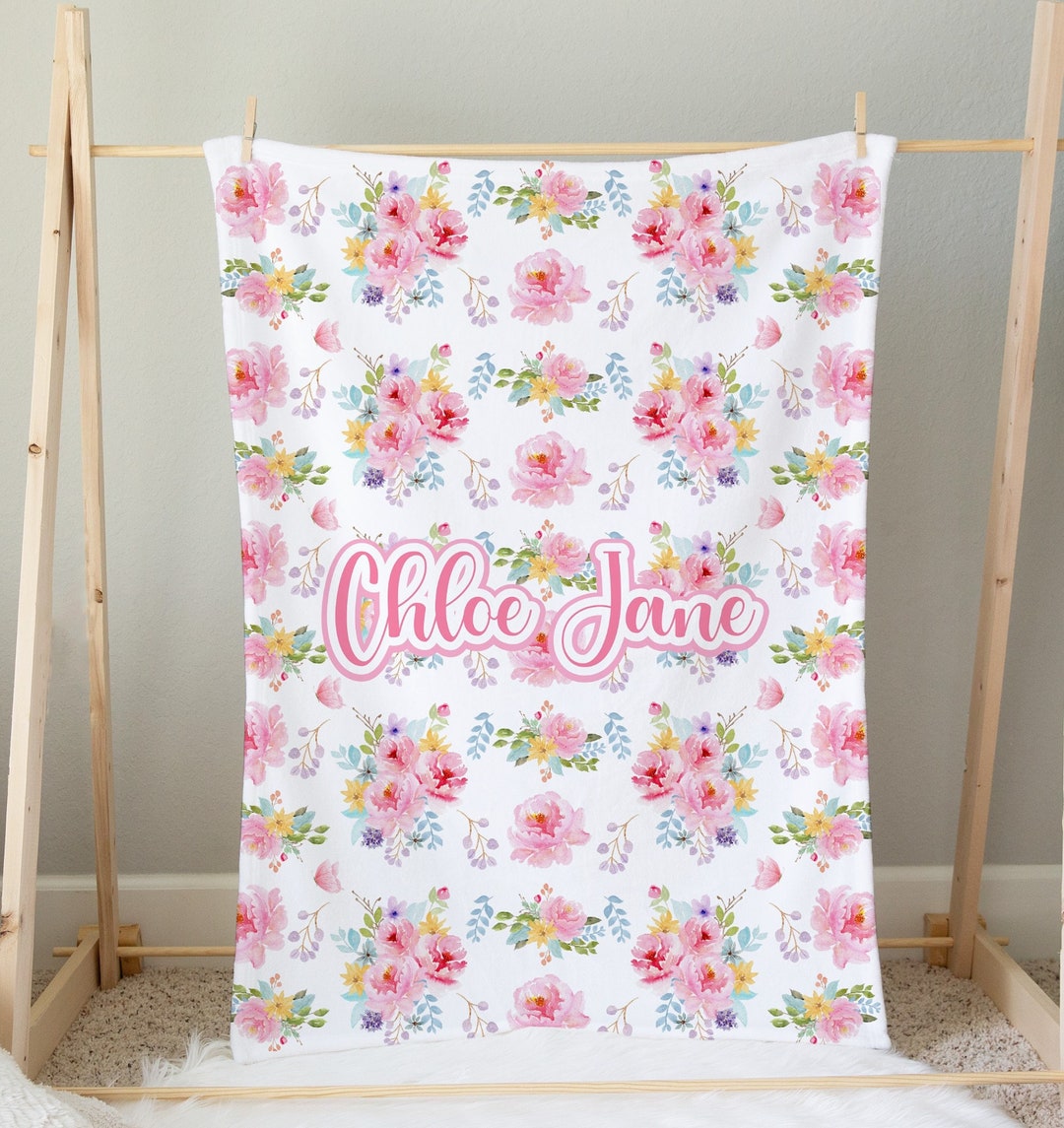 Pink Floral Girl Blanket Personalized Girl Blanket Pink Roses Custom ...