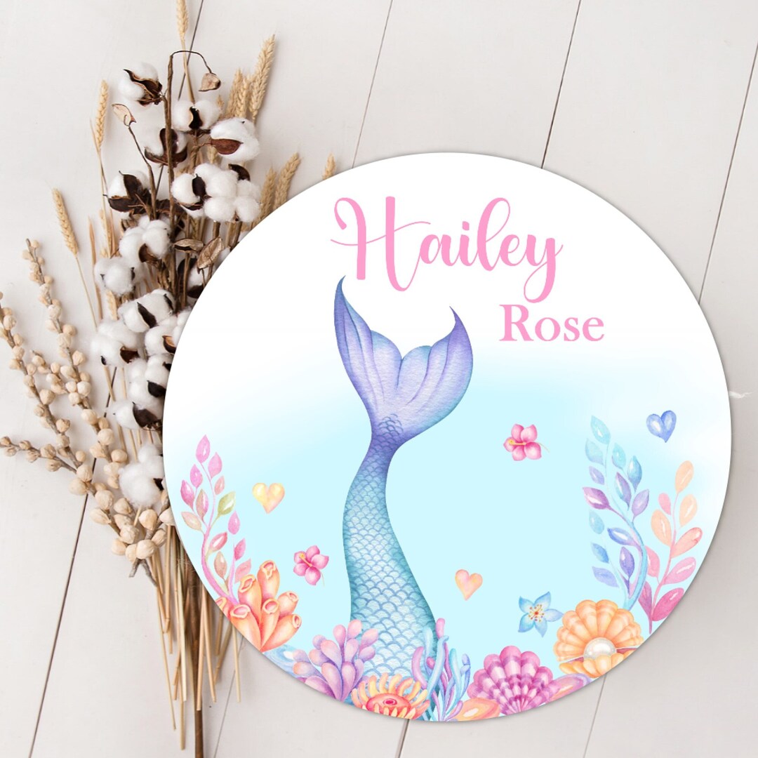Mermaid Name Sign Baby Girl Birth Name Sign Girl Wall Decor Baby Sign ...