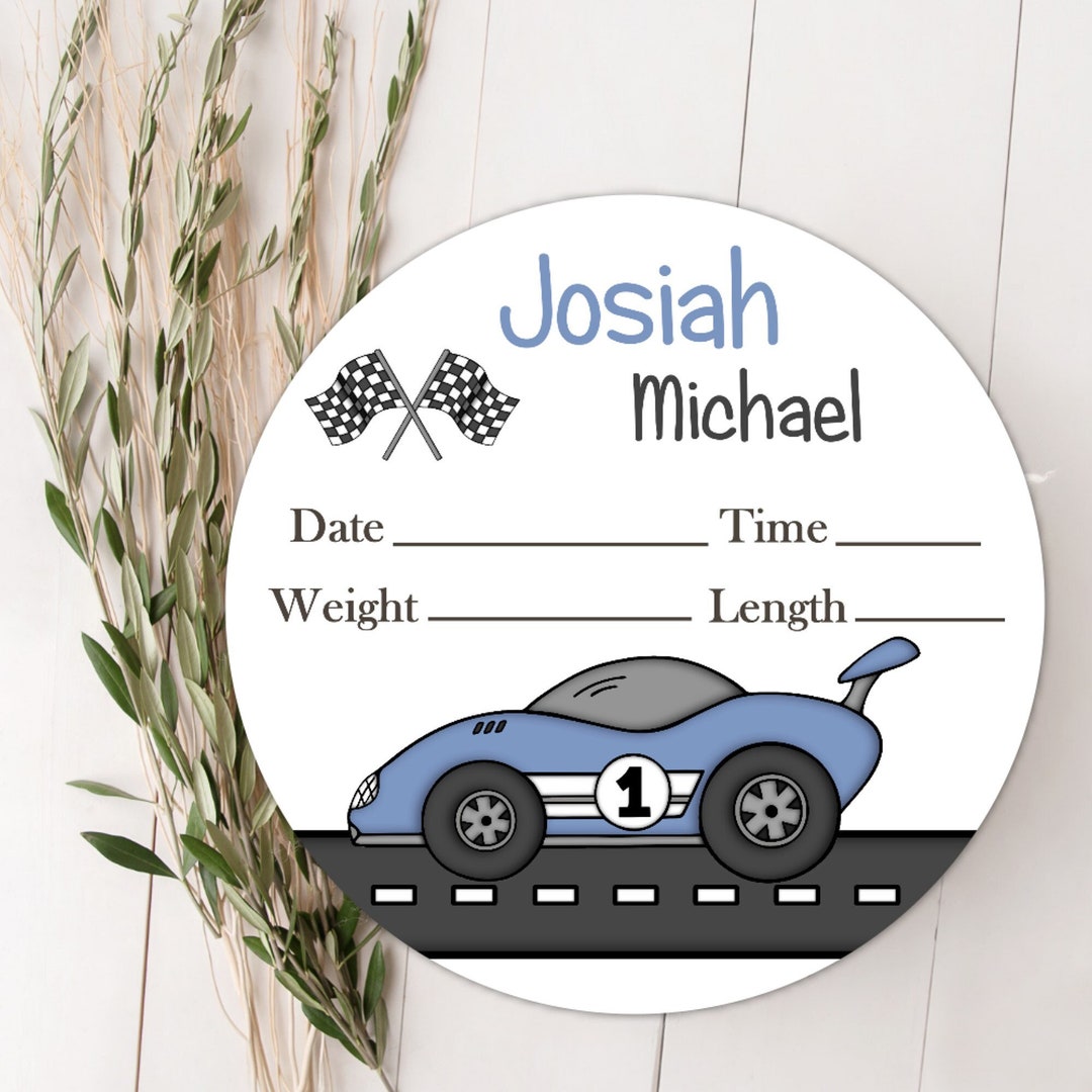 Personalized Baby Boy Birth Stat Wood Sign | Race Car Custom Birth ...