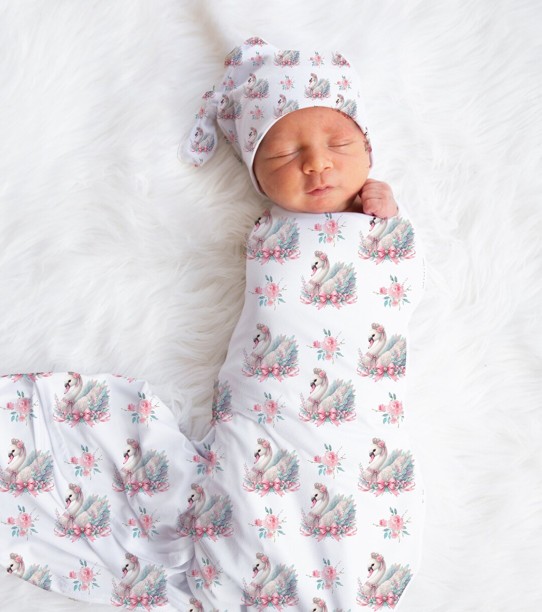 SWAN Baby Girl Blanket Swaddle Blanket Set Crib Baby Blanket Baby Gift ...
