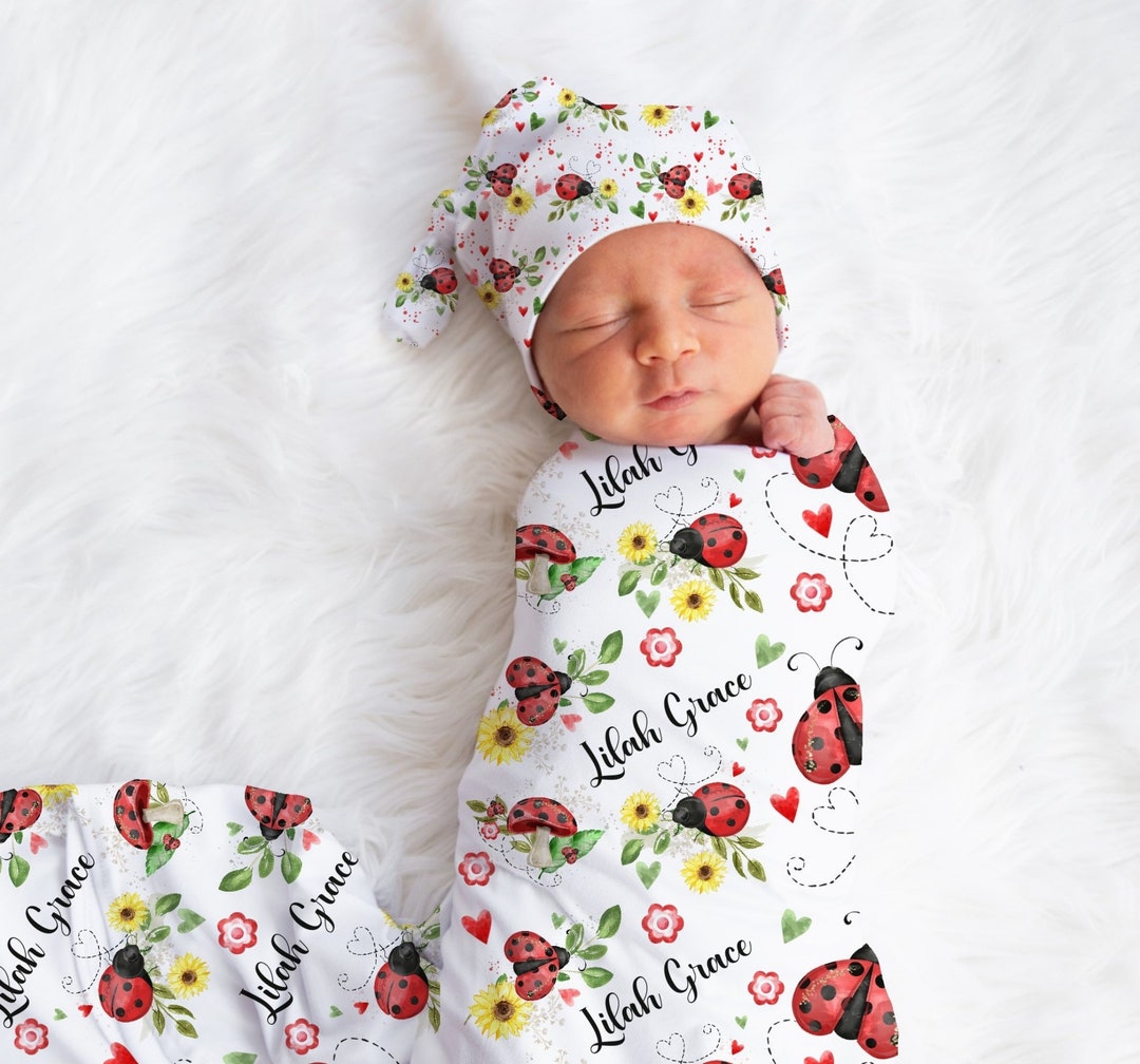 Ladybug Baby Girl Swaddle Blanket Personalized Swaddle Blanket Set ...