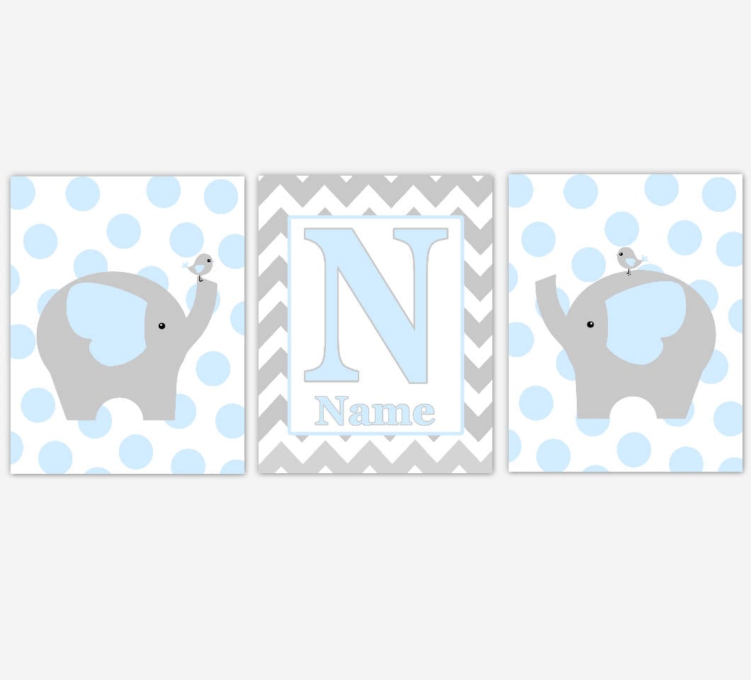 Blue Elephant Baby Boy Nursery Art Blue Gray Elephant Decor | Etsy