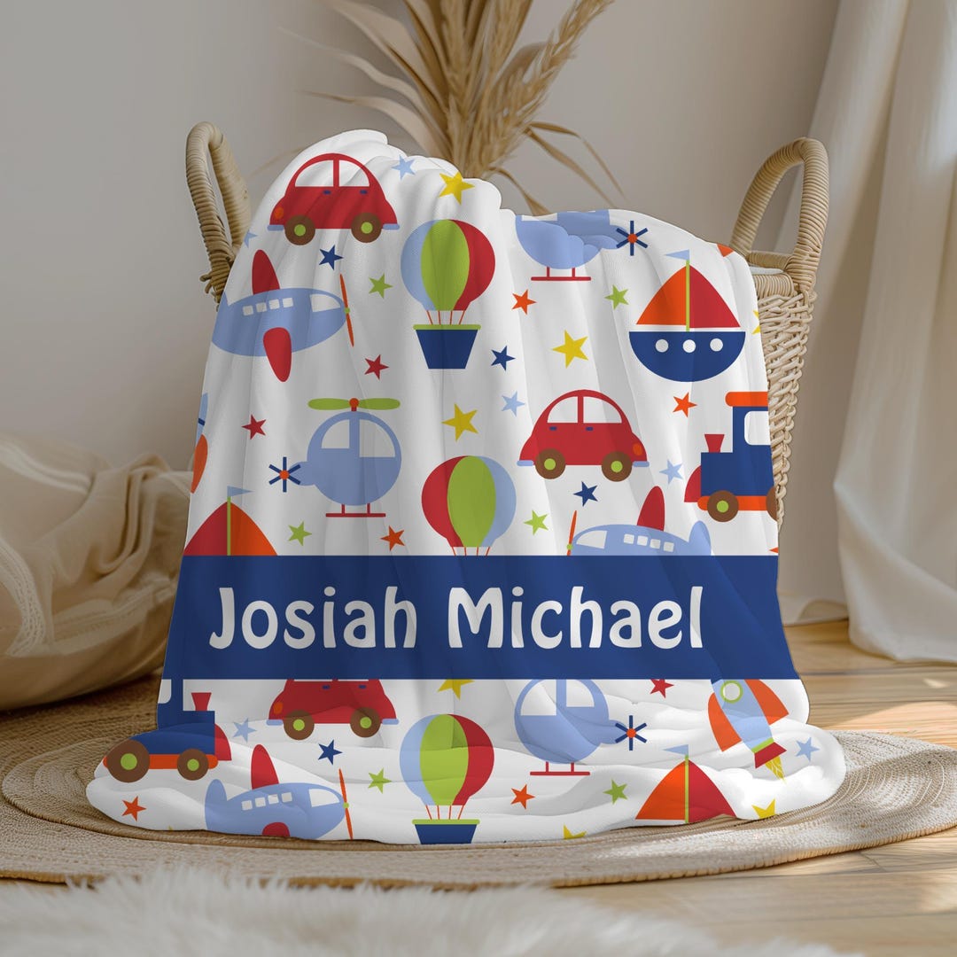 Personalized Transportation Baby Boy Blanket, Custom Name Crib Blanket ...
