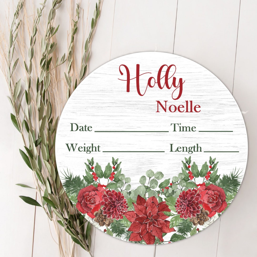 Christmas Baby Girl Birth Stat Sign Poinsettia Baby Sign Custom Baby ...