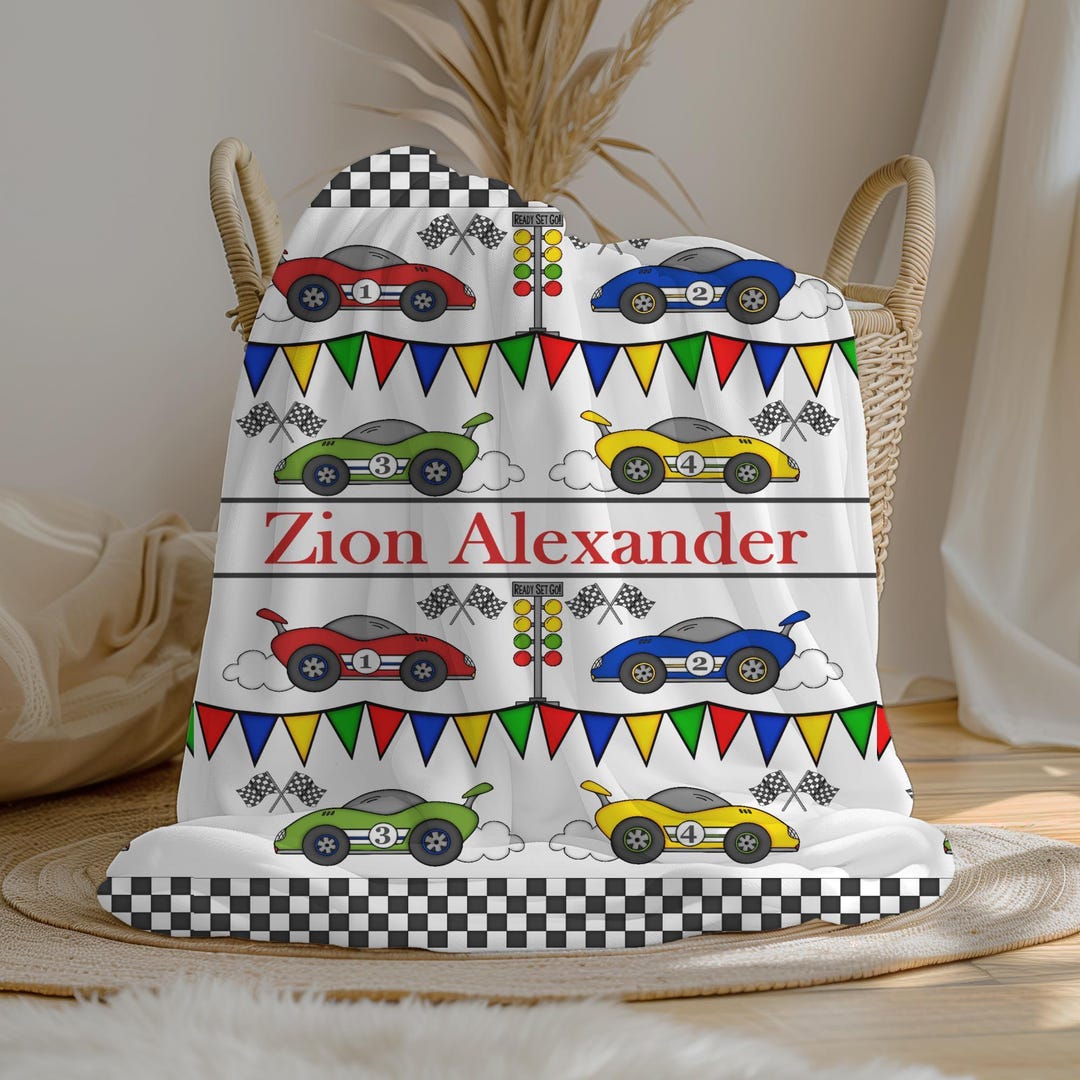 Personalized Race Car Boy Blanket | Custom Name Crib Blanket | Swaddle ...