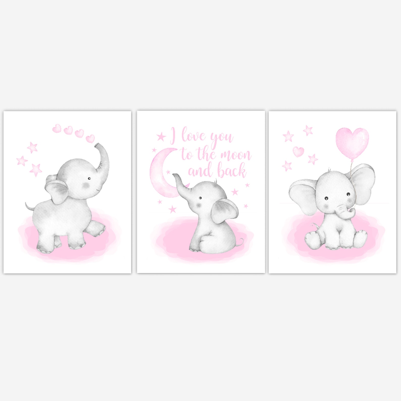 Elephant Baby Girl Nursery Art Watercolor Pink Elephant Wall - Etsy