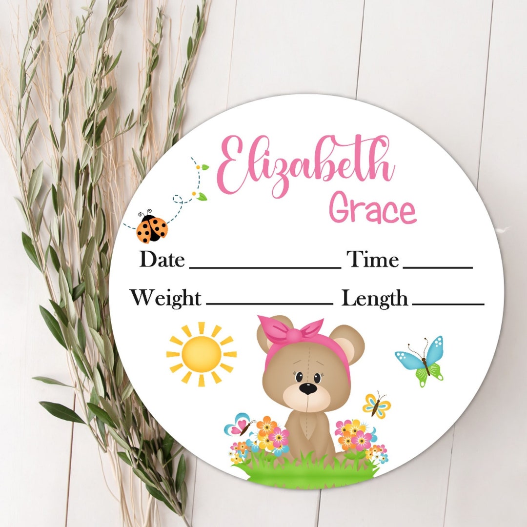 Teddy Bear Baby Girl Birth Stat Sign Personalized Baby Stat Sign Custom ...